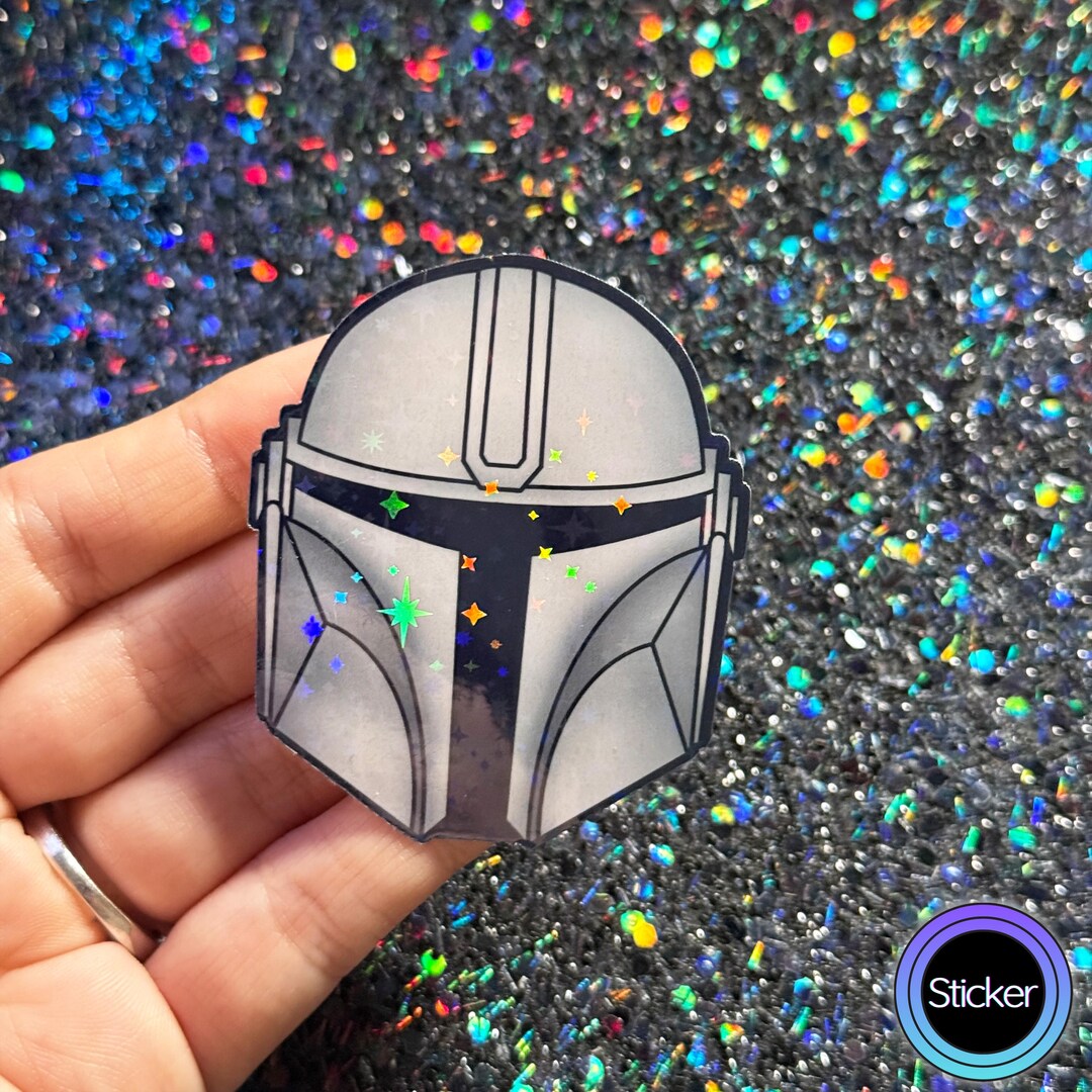 Holographic the Mandalorian Helmet Sticker: Beskar - Etsy