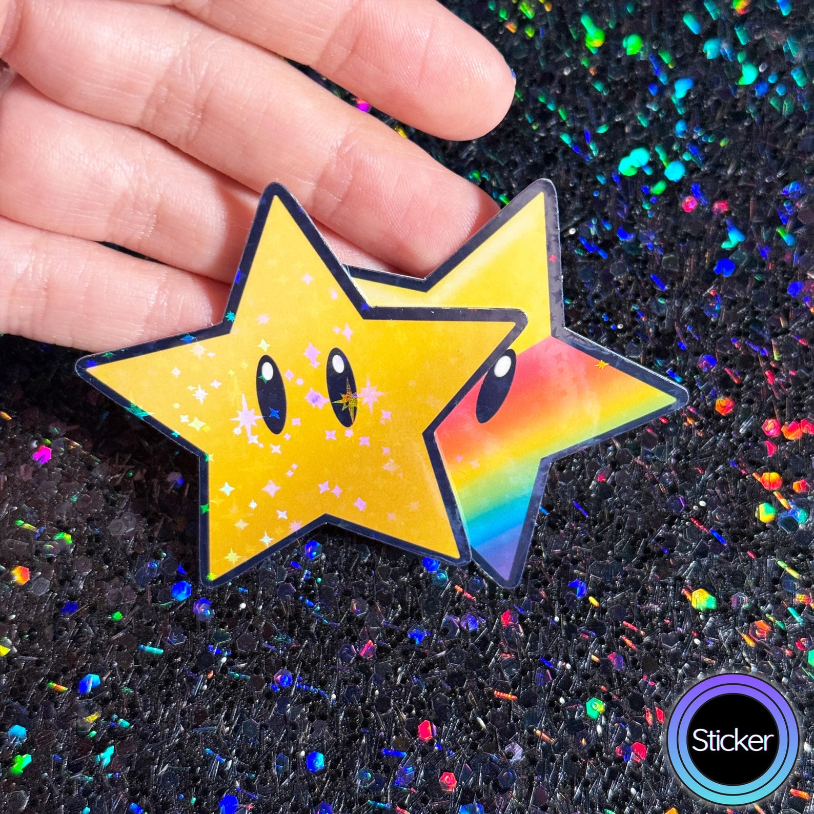 Holographic Super Star Sticker: Rainbow Road Mario Kart Sticker - Etsy