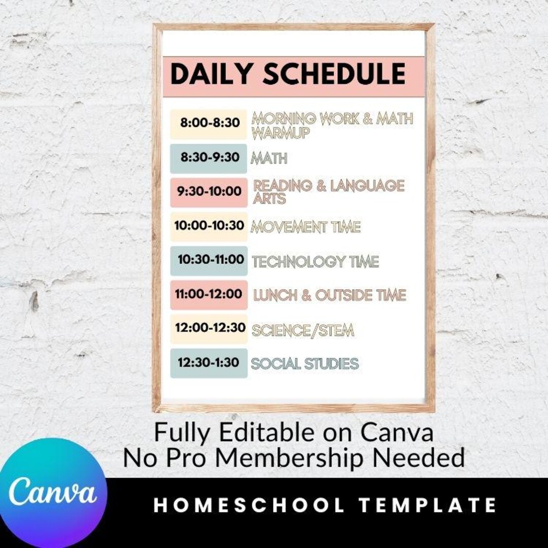 Kids Daily Schedule Template | Editable Homeschool Daily Routine ...