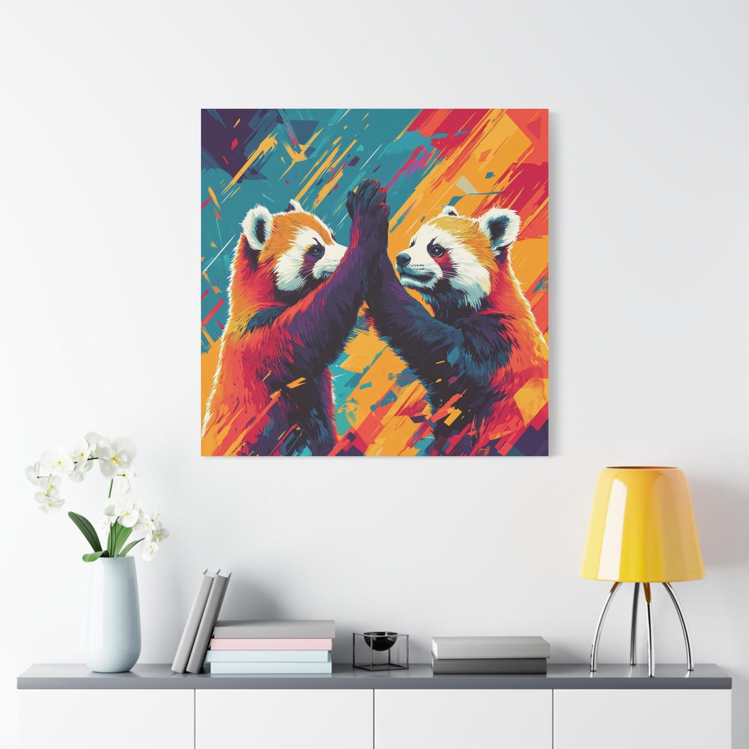 Canvas Wall Art, Red Panda High Five Painting, Stretched Matte 25 Print, Home Decor, Nursery ...