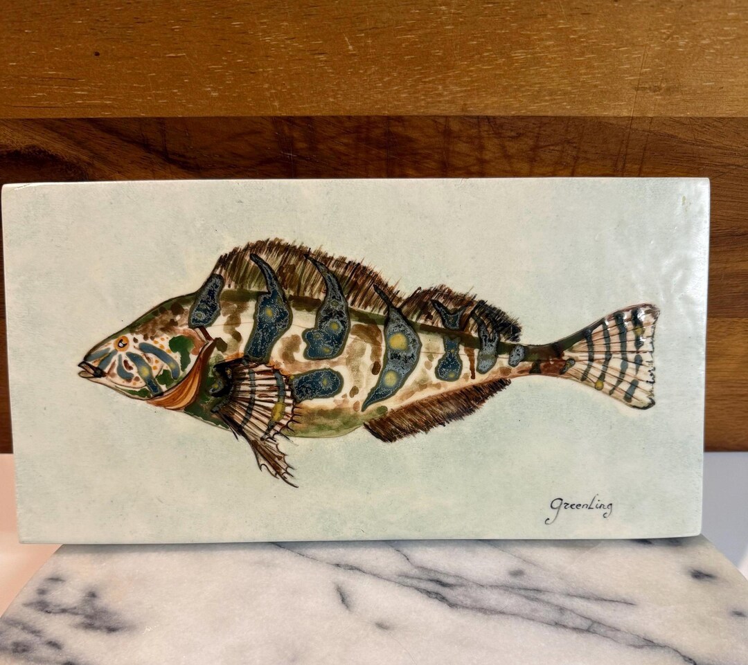 Hand-painted Greenling Fish Ceramic Tile: Kitchen Decor - Etsy