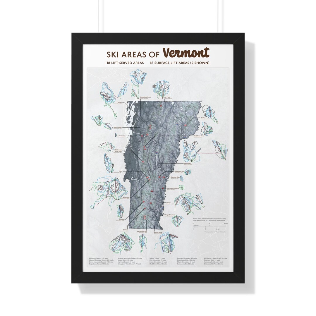 Ski Areas of Vermont - Framed - Etsy