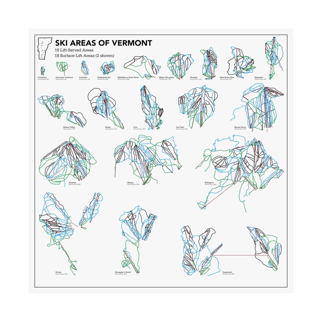 Ski Areas of Vermont Poster - Etsy