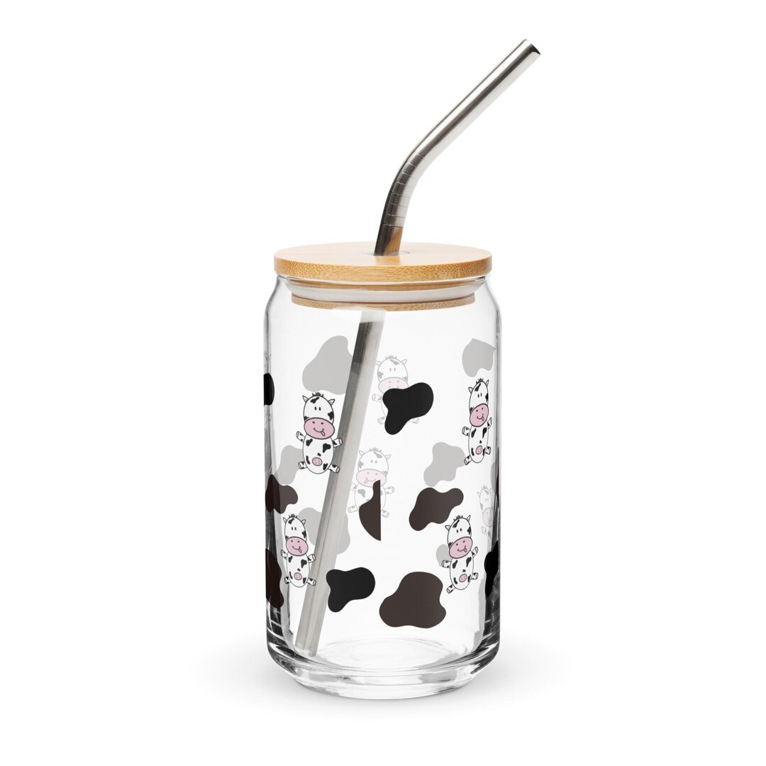Cutie Cow Can-shaped Glass Cup With Lid and Straw - Etsy