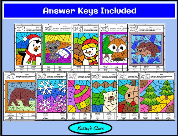 Multiplication Color by Number/winter Theme-english & Spanish - Etsy