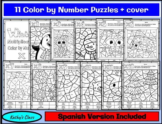 Multiplication Color by Number/winter Theme-english & Spanish - Etsy