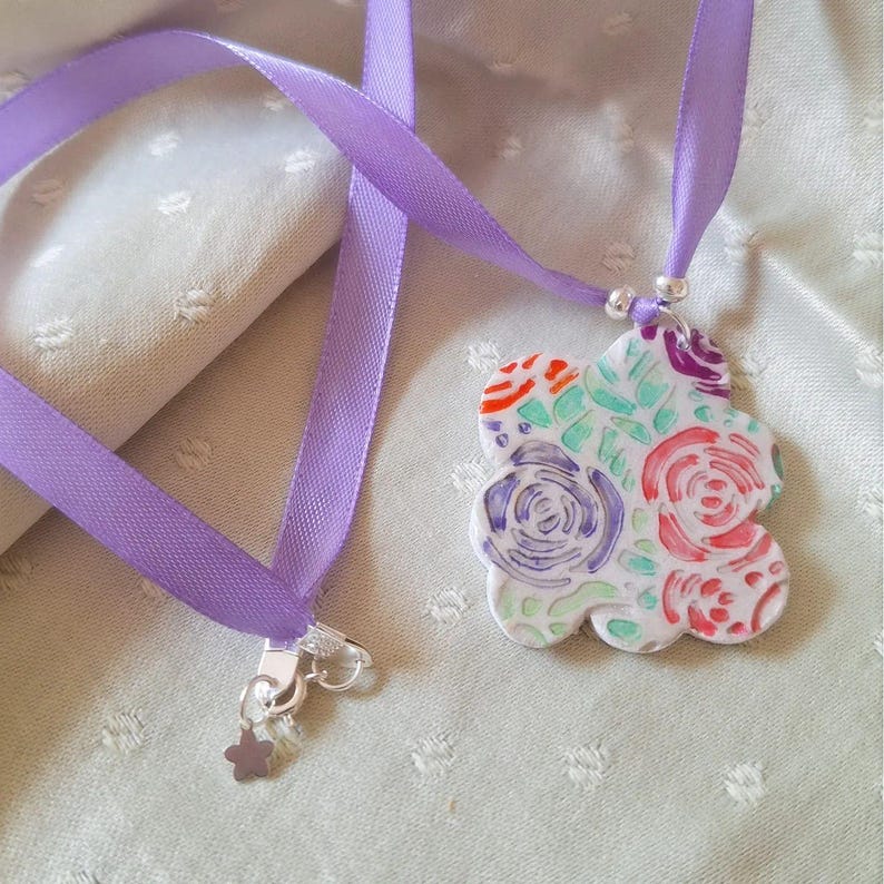 Handmade Clay Necklace: Embroidered Artisan Jewelry - Etsy