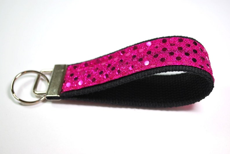 Sparkle sequin wristlet key fob keychain pink | Etsy