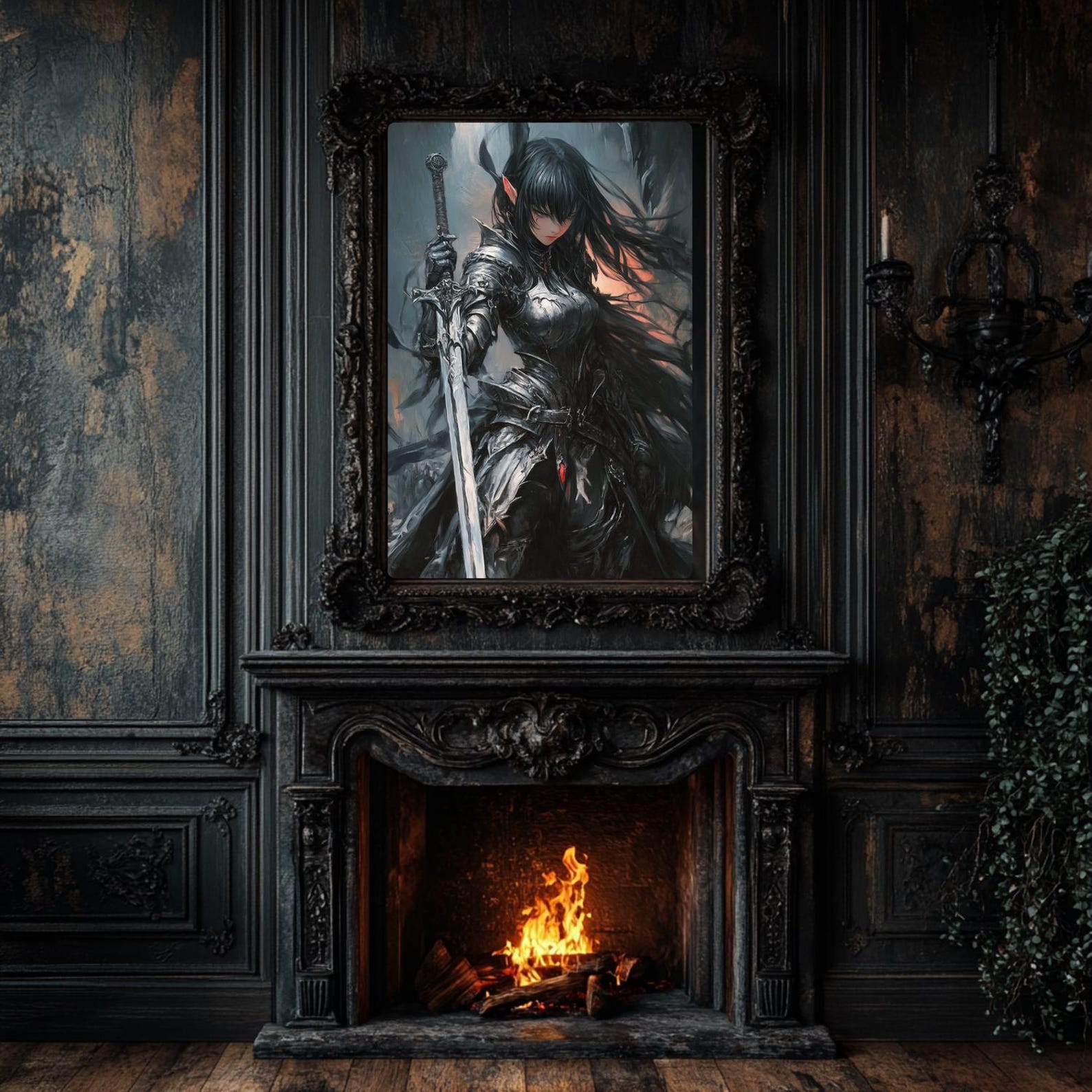 Shadowblade Elf: Dark Female Knight Wall Art Print, Epic Fantasy Decor ...