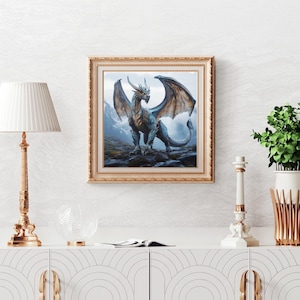 Blue Dragon Fantasy Wall Art Print, Mystic Fantasy Decor for Home ...