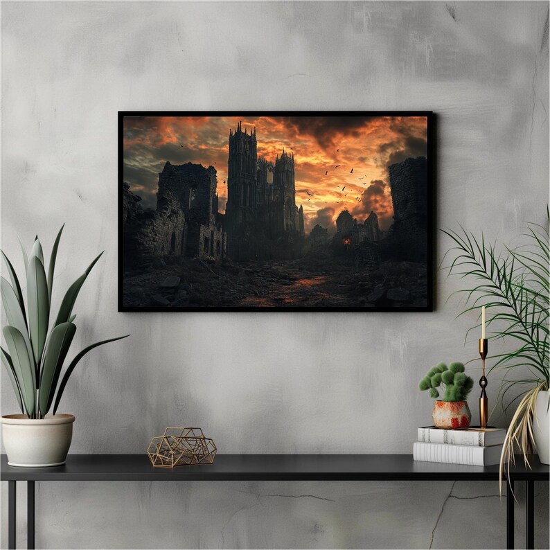 Fiery Ruins Wall Art Print, Fantasy Landscape, Mystic Fantasy Decor ...