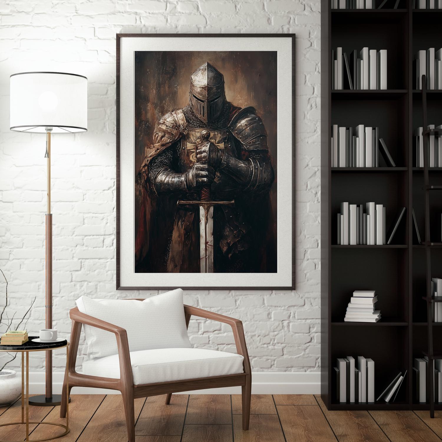 Ironclad Resolve: Crusader Knight Wall Art Print - Medieval Valor Decor ...