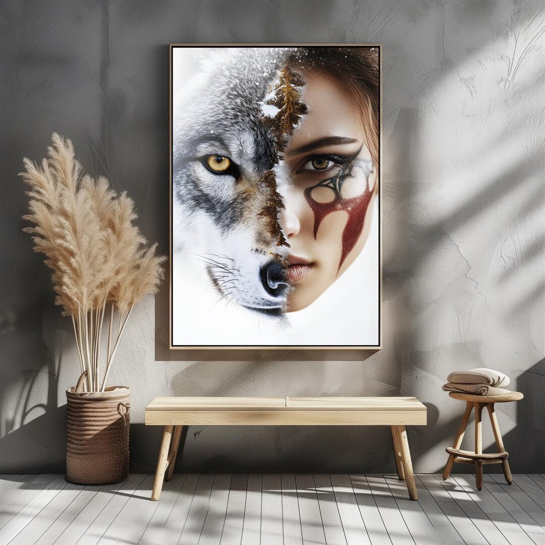 Primal Spirit: Warrior Woman & Wolf Fusion Wall Art Print, Celtic Decor ...