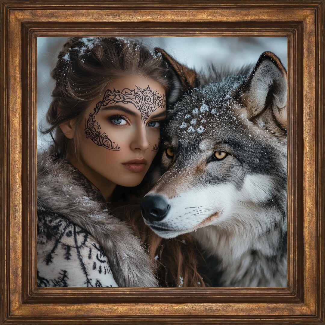 Spirit Kin: Celtic Woman & Wolf Companion Wall Art Print, Mystical ...