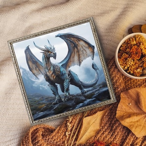 Blue Dragon Fantasy Wall Art Print, Mystic Fantasy Decor for Home ...