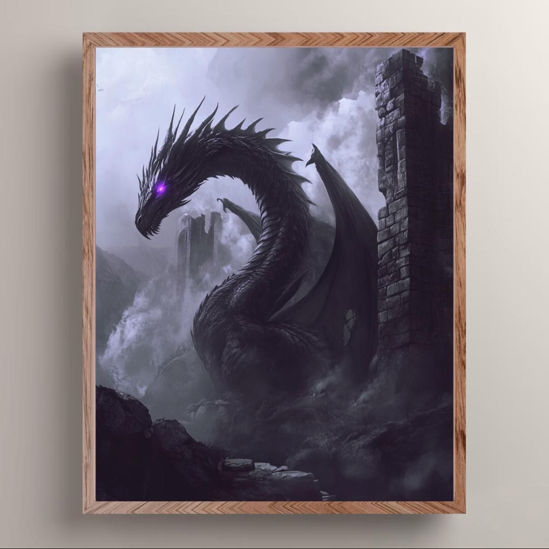 Gloomspire Wyrm: Shadow Dragon Wall Art Print, Fantasy Wall Decor ...
