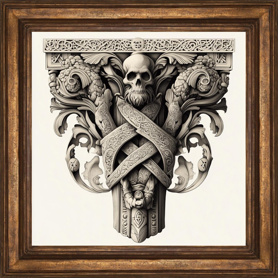 Stone Carving Fantasy Wall Art Print, Mystic Fantasy Decor for Home ...