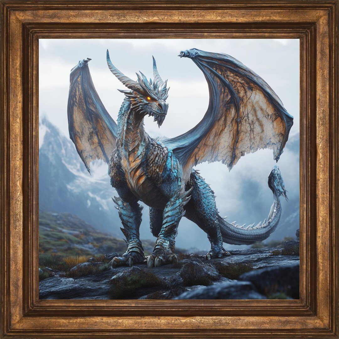 Blue Dragon Fantasy Wall Art Print, Mystic Fantasy Decor for Home ...