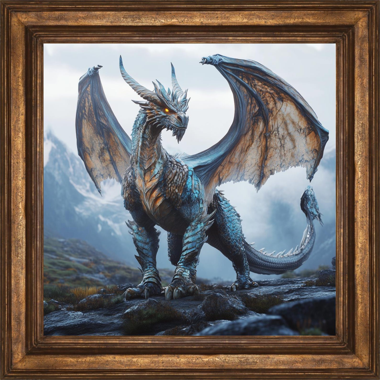 Blue Dragon Fantasy Wall Art Print, Mystic Fantasy Decor for Home ...