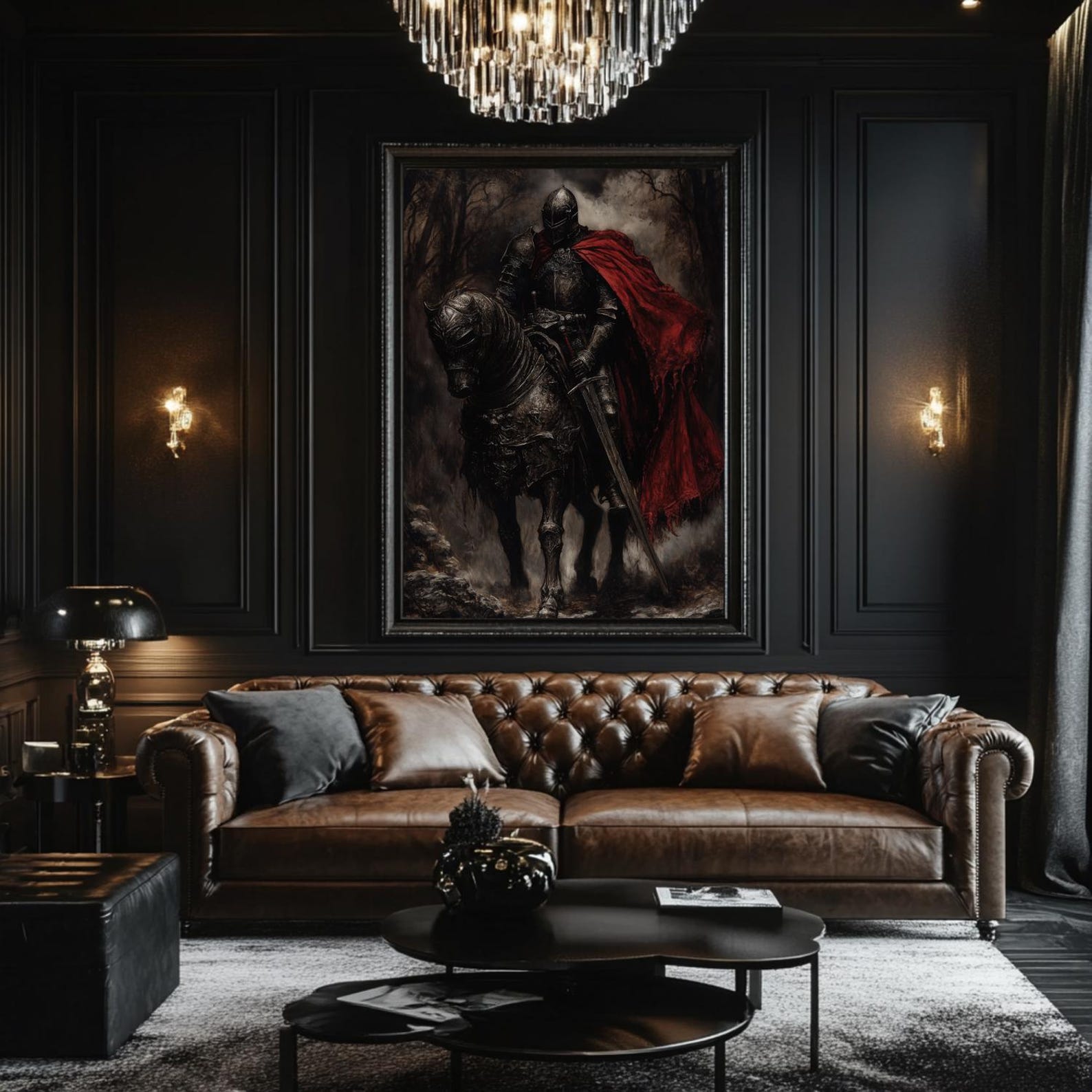 Crimson Shadow: Dark Knight & Steed Wall Art Print, Gothic Medieval ...