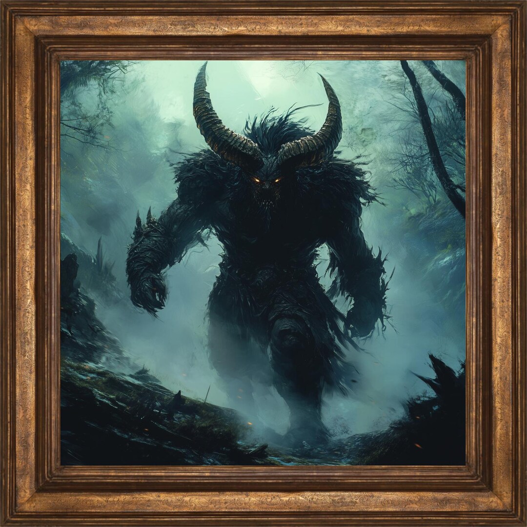 Forest Abomination: Horned Beast of the Woods Wall Art Print, Mystical ...