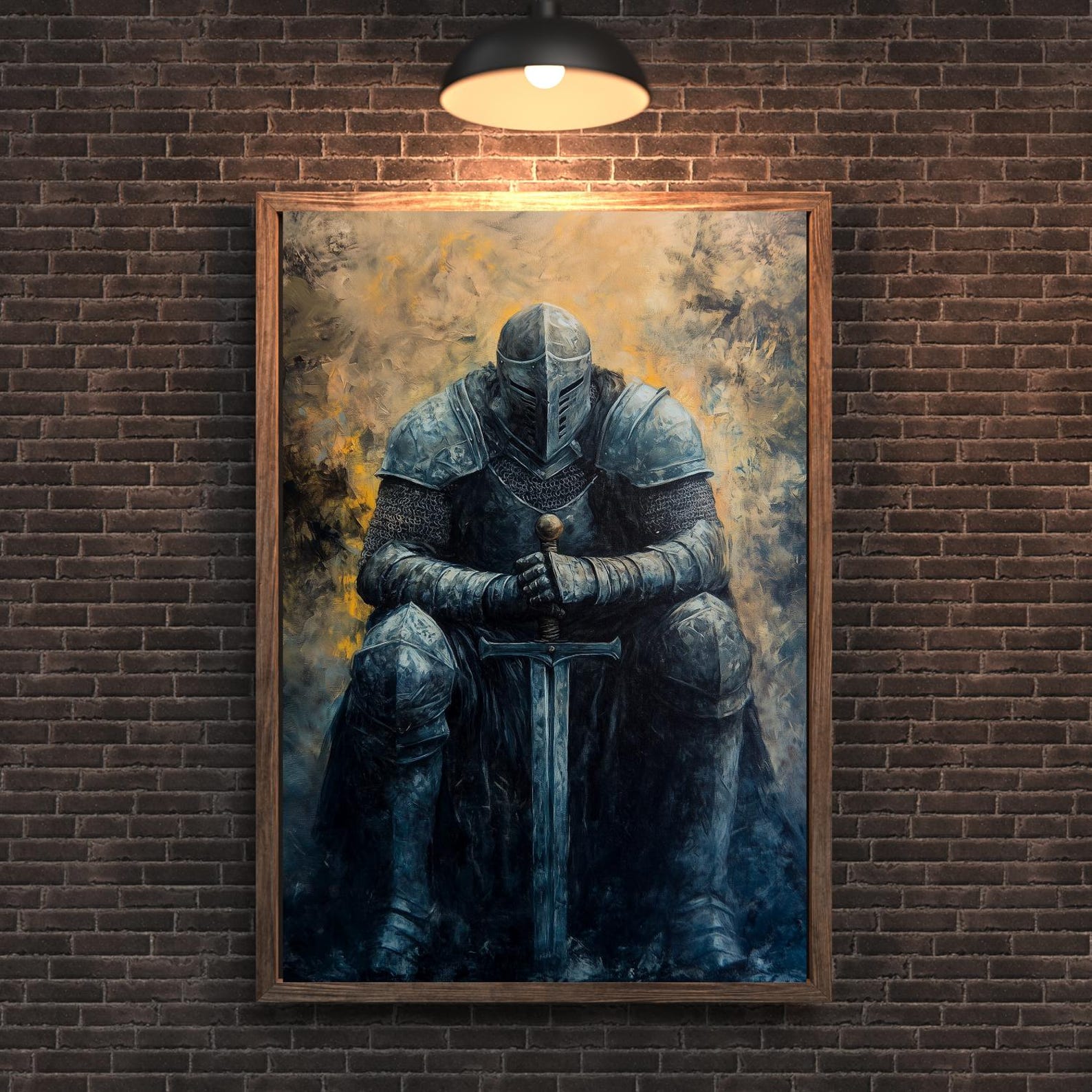 Blue Knight: Solemn Warrior Wall Art Print - Medieval Fantasy Decor ...