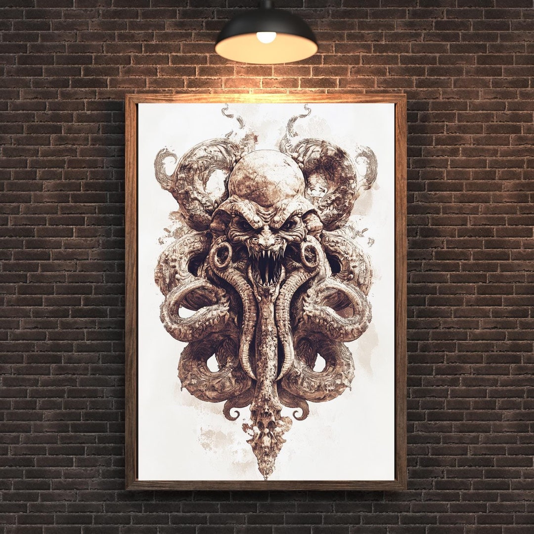 Chthonic Maw: Kraken Skull Tentacle Wall Art Print, Dark Fantasy Wall ...
