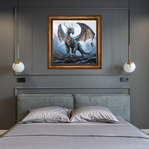 Blue Dragon Fantasy Wall Art Print, Mystic Fantasy Decor for Home ...
