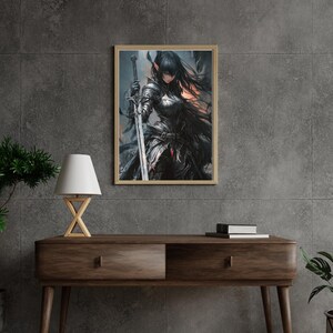 Shadowblade Elf: Dark Female Knight Wall Art Print, Epic Fantasy Decor ...