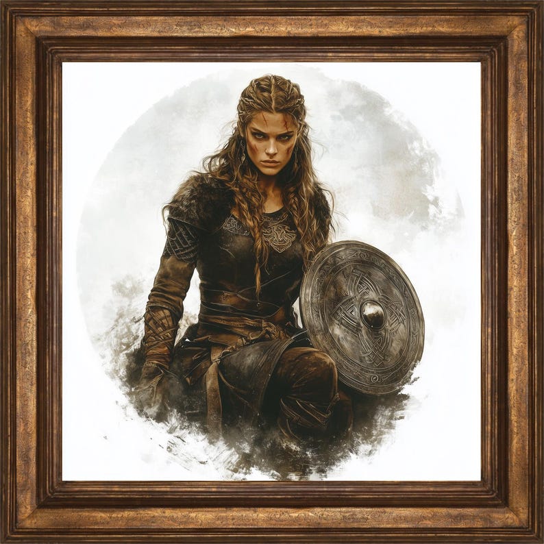 Shieldmaiden's Resolve: Viking Warrior Woman Wall Art Print, Mystical ...