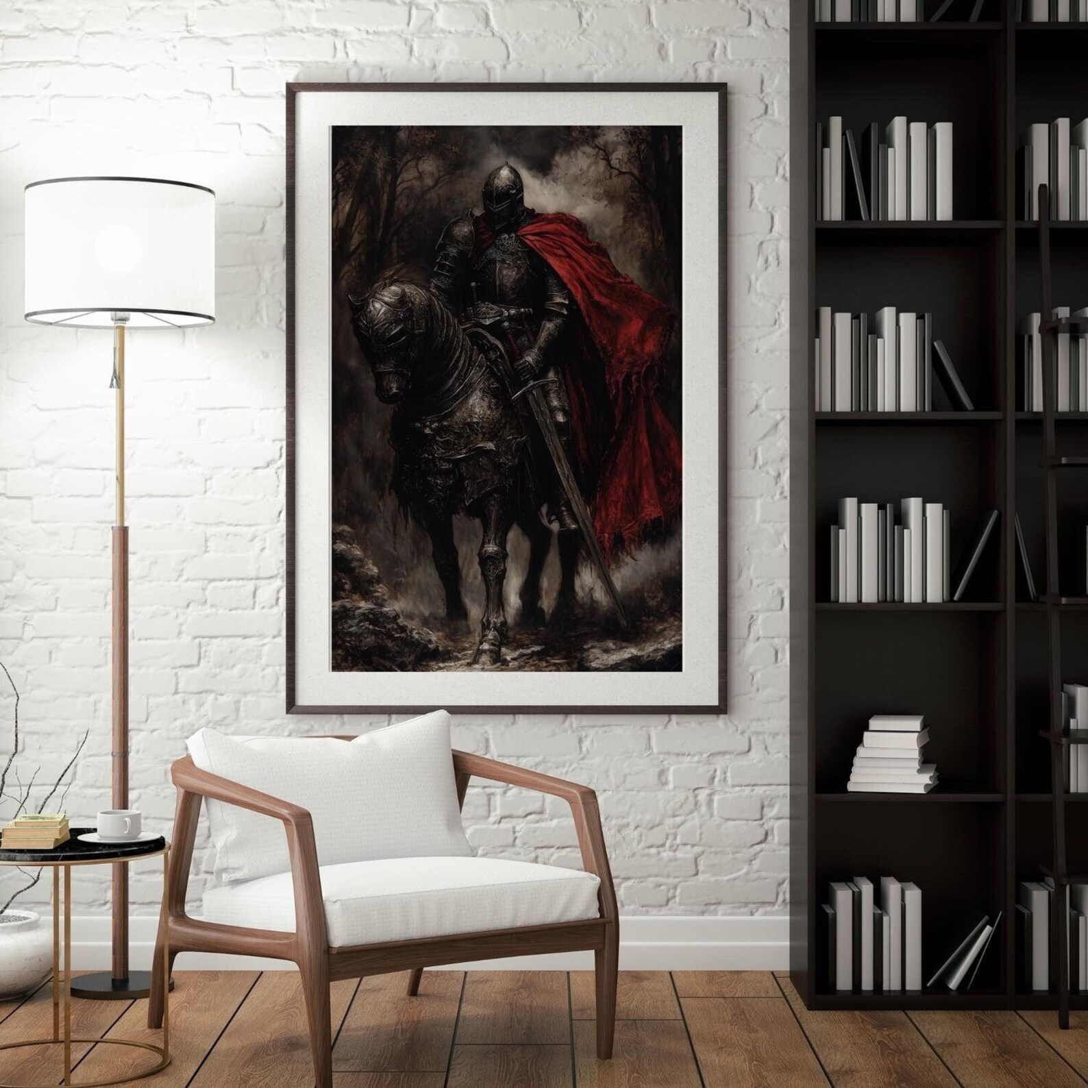 Crimson Shadow: Dark Knight & Steed Wall Art Print, Gothic Medieval ...