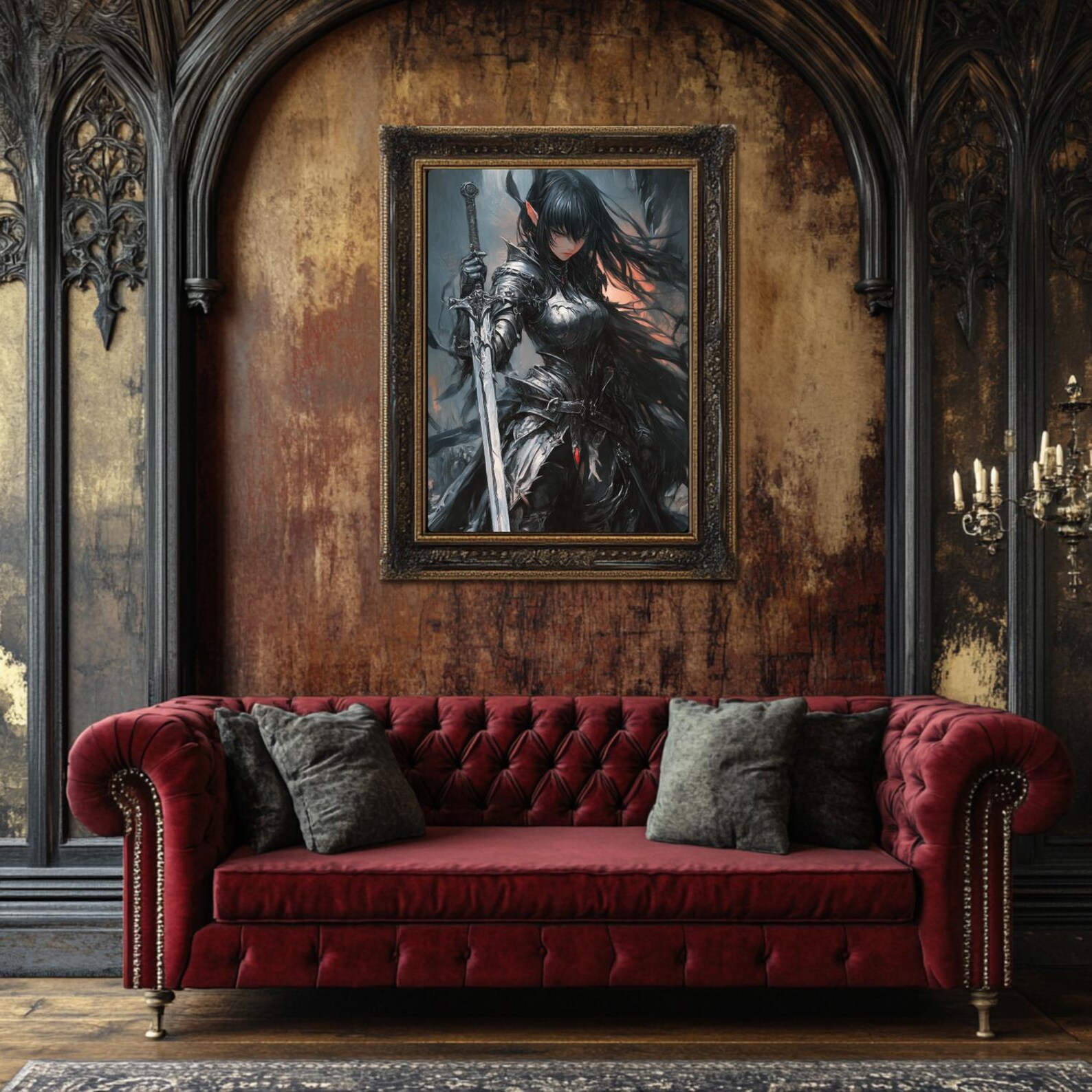 Shadowblade Elf: Dark Female Knight Wall Art Print, Epic Fantasy Decor ...