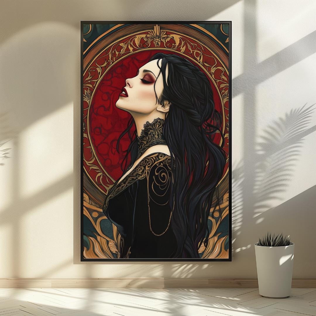 Midnight Lace: Female Vampire Wall Art, Gothic Art Nouveau Wall Decor ...