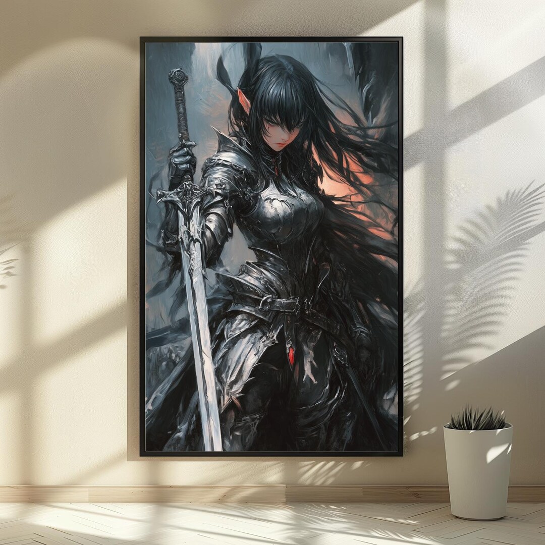 Shadowblade Elf: Dark Female Knight Wall Art Print, Epic Fantasy Decor, Medievalcore, Epic ...