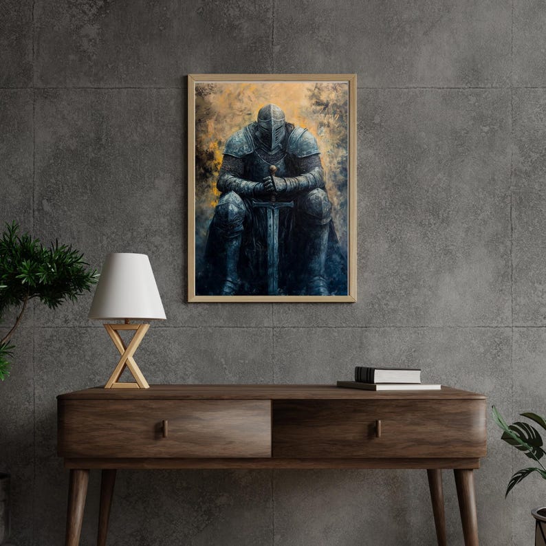 Blue Knight: Solemn Warrior Wall Art Print - Medieval Fantasy Decor ...