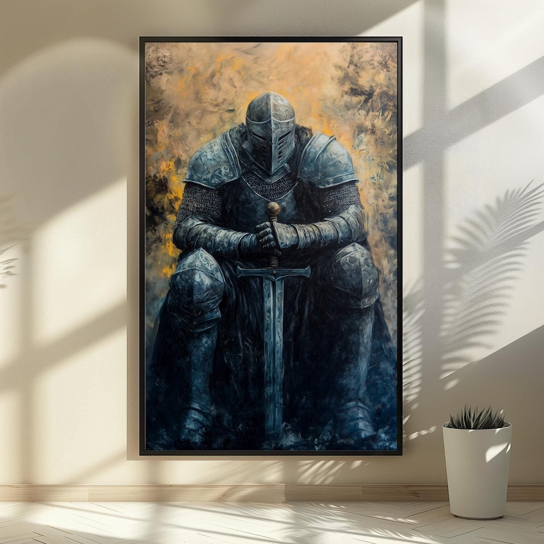 Blue Knight: Solemn Warrior Wall Art Print - Medieval Fantasy Decor, Dark Fantasy Wall Decor ...