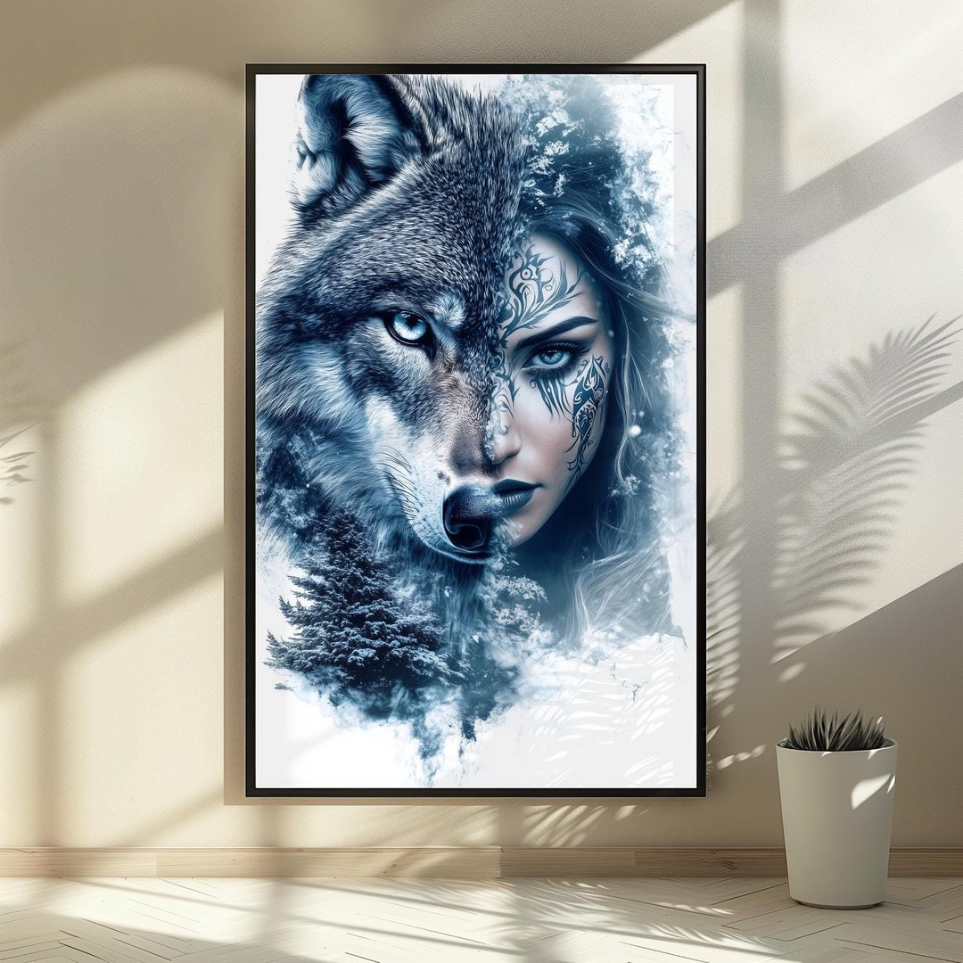 Spirit Wolf: Mystic Woman & Wolf Fusion Wall Art Print, Mystical ...