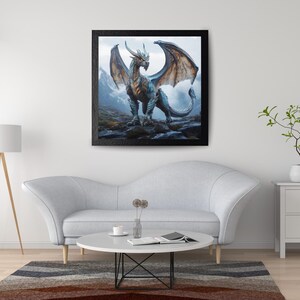 Blue Dragon Fantasy Wall Art Print, Mystic Fantasy Decor for Home ...
