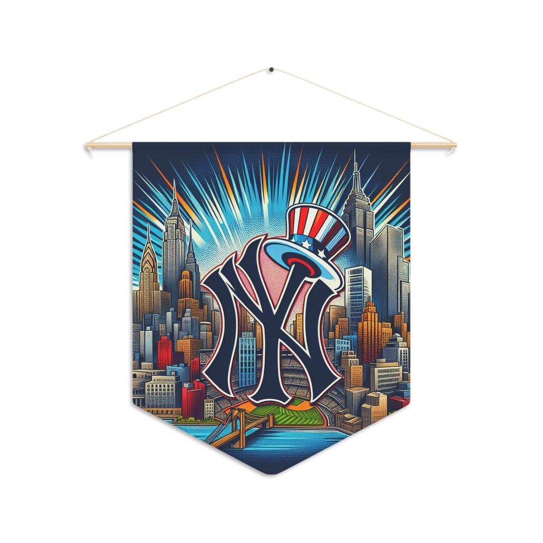 Pennant Wall Decor, New York Yankees Logo Set in Skyline, Sports Fan ...