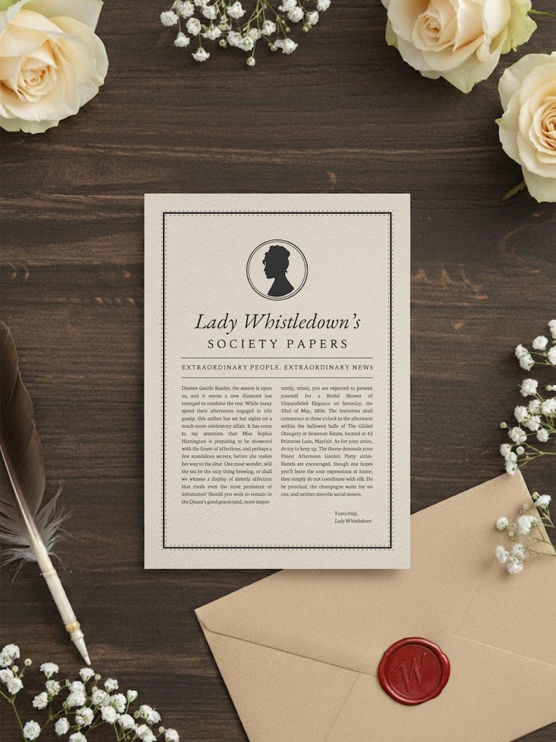 Bridgerton Themed Invitation Template: Lady Whistledown's Society ...