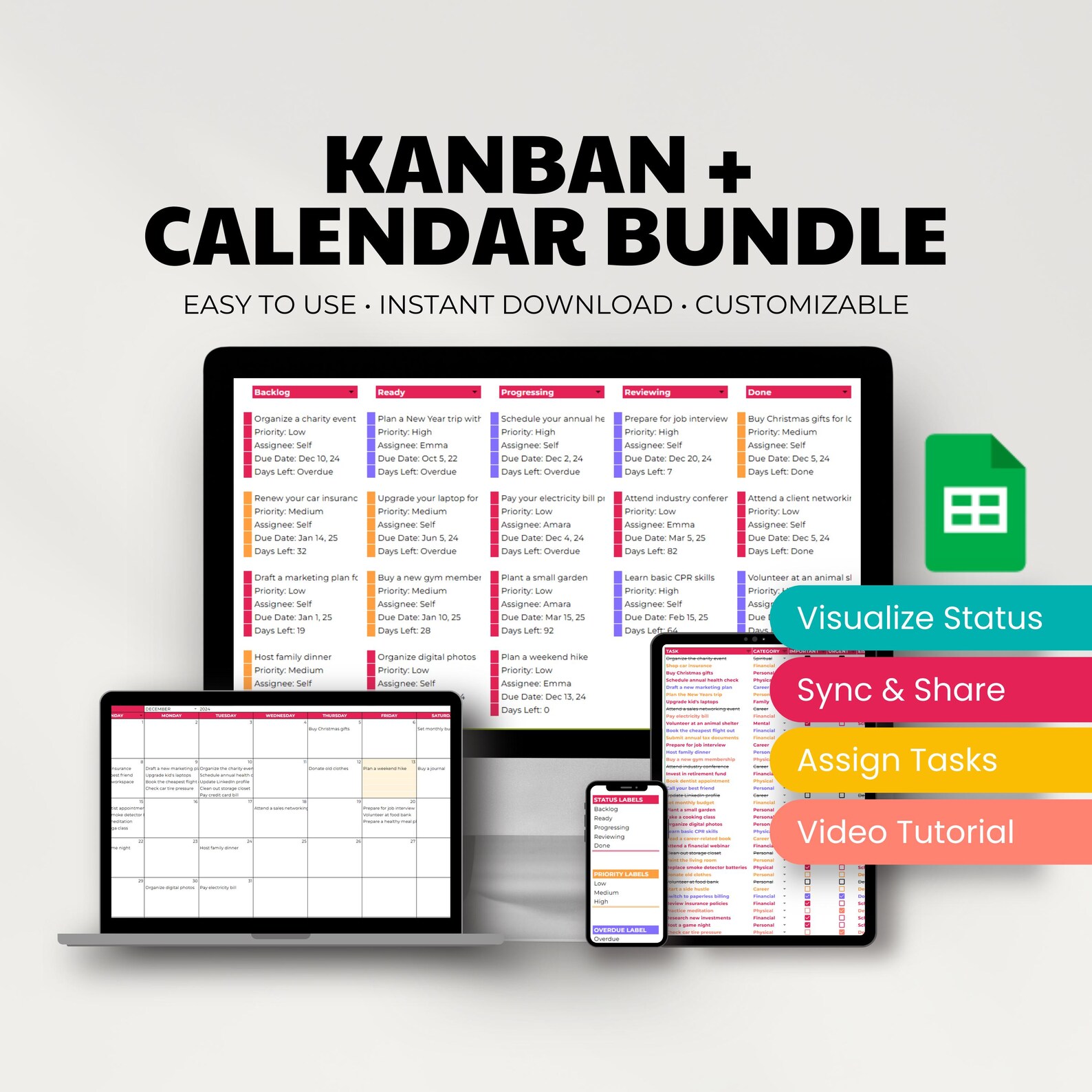 Kanban Board, Calendar Template, Undated Planner, Monthly Calendar ...