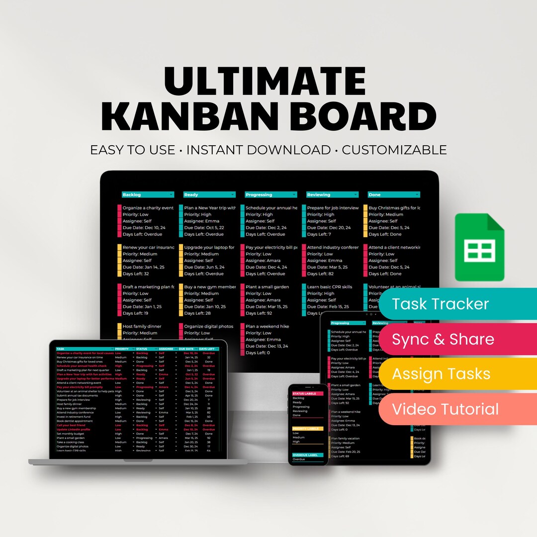 Kanban Board Google Sheets, Kanban Board, Digital Planner, Kanban, to ...