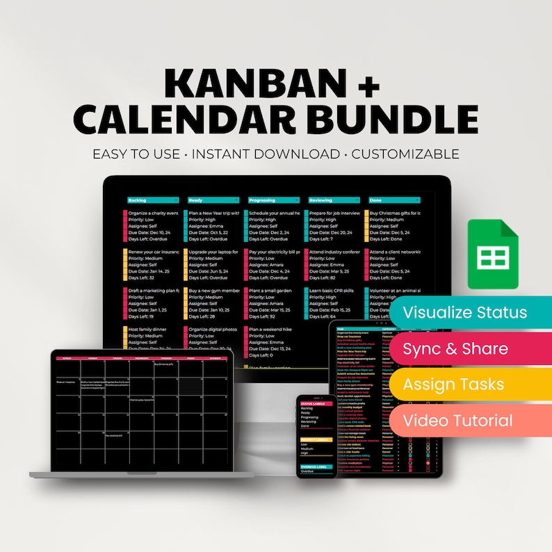 Visual Schedule, Kanban Board Google Sheets, Planner Digital, Custom ...