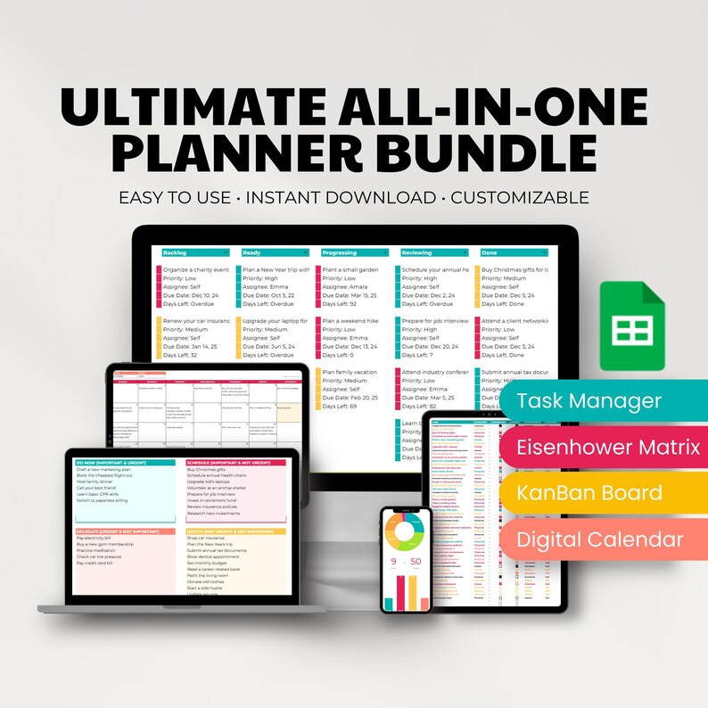 Kanban Board Google Sheets, Kanban Board, Digital Planner, Kanban, to ...