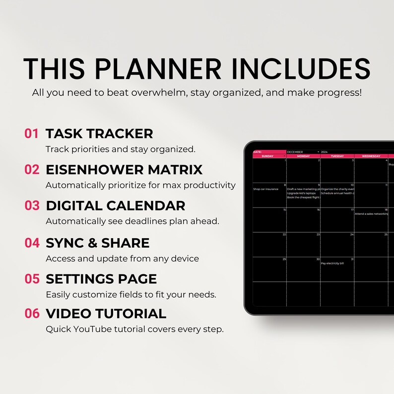 Digital Calendar, Eisenhower Matrix, Google Sheets, Digital Planner ...