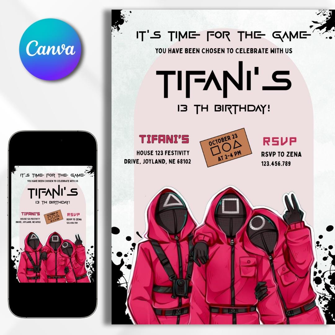 Birthday Invitation Squid Games Party Invite, Games Theme Evite Digital ...