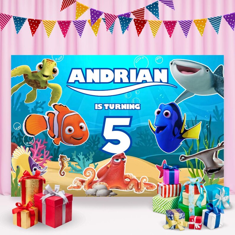 Birthday Backdrop Finding Nemo Birthday Party Decor, Nemo Theme ...