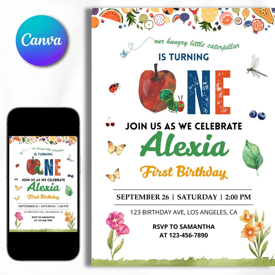 Editable Very Hungry Cater Pillar Birthday Invitation, Vegetablethemed ...