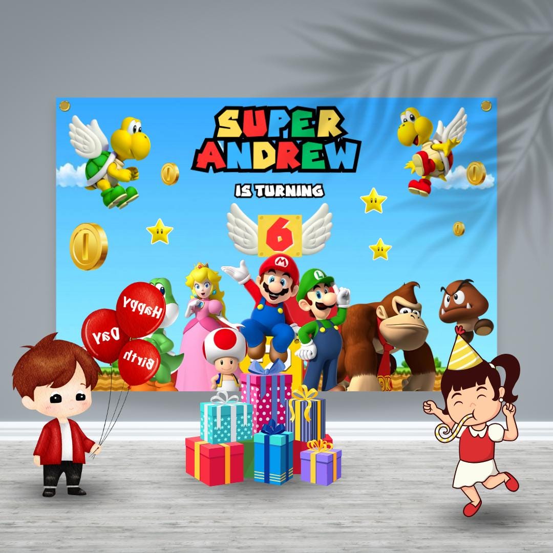 Birthday Backdrop Mario Bros Birthday Party Decor, Mario Theme Backdrop ...