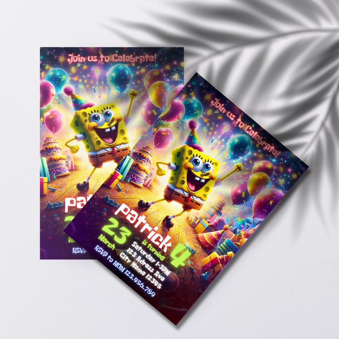 Spongebob Birthday Invitation, Sponge Bob Square Pants Birthday Party ...